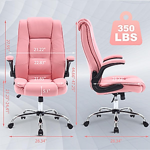 REFICCER Pink Office Chair, Ergonomic High Back Executive Office Desk Chairs for Women, 90°-120° Rocking Computer Chair with Wheels, Swivel Lumbar Support Home Office Desk Chair