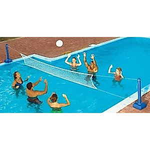 Swimline Cross In Ground Swimming Pool Outdoor Durable Nylon Toy Game Sport Volleyball Net with Ball and Weighted Supports (4 Pack)