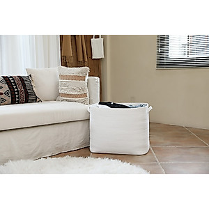 22"x14"x18" Mega Size Rectangular Extra Large Storage Basket, Rectangular Cotton Rope Storage Baskets, Woven Laundry Hamper, Cloth Storage Bin, for Clothes Blanket in Living Room, All White