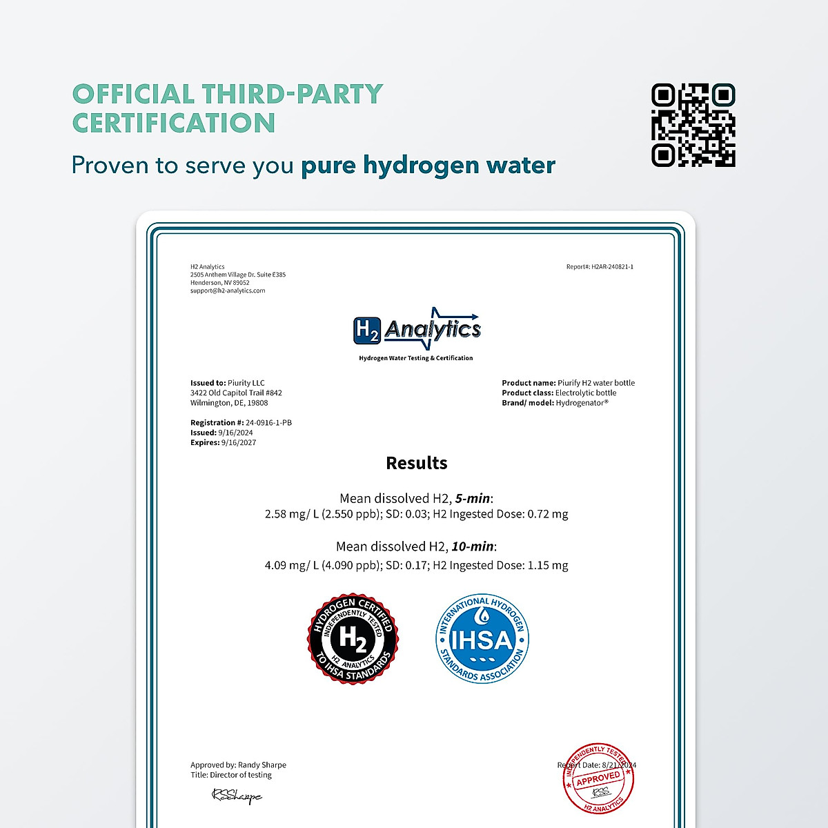 PIURIFY - 9.5 Oz Hydrogen Water Bottle Generator - up to 4100ppb Easy to use Hydrogen Water Machine with Advanced SPE/PEM Technology, Water Ionizer, Hydrogenated Water, Hydro Water Bottle (Silver)