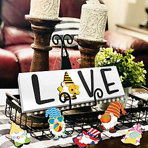 Yaaaaasss! Easter Interchangeable Home Love Sign, Seasonal Holiday Wood Decor with 12 PCS Magnet Gnome Pieces Spring Tiered Tray Decoration Double-Sided Gnome for Shelf Kitchen Housewarming Gift