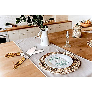 FASHIONCRAFT 2528 Gold Lattice Botanical Collection Stainless Cake Knife Set, One Set includes the Cake knife and Cake Server