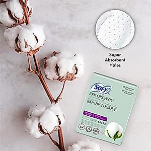 Sofy Organic Cotton Sanitary Pads for Women - Certified Overnight Napkins, Super Absorbent, Chemical Free, Unscented, Postpartum, Ultra Thin, Leak Protection (Overnight), 10 Count (Pack of 1)