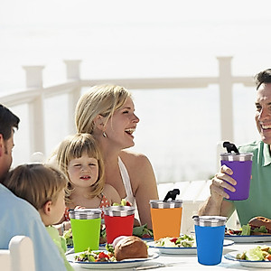 Kids Stainless Steel Cups, 12oz Kids Metal Drinking Glasses with Lids and Sleeves, Unbreakable Spill Proof Cups for Kids and Adults, Stacking Sippy Cups for Hot Chocolate & Cold Drinks 5Pack