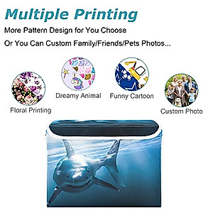 CaTaKu Water Shark Storage Bins with Lids and Handles, Fabric Large Storage Container Cube Basket with Lid Decorative Storage Boxes for Organizing Clothes