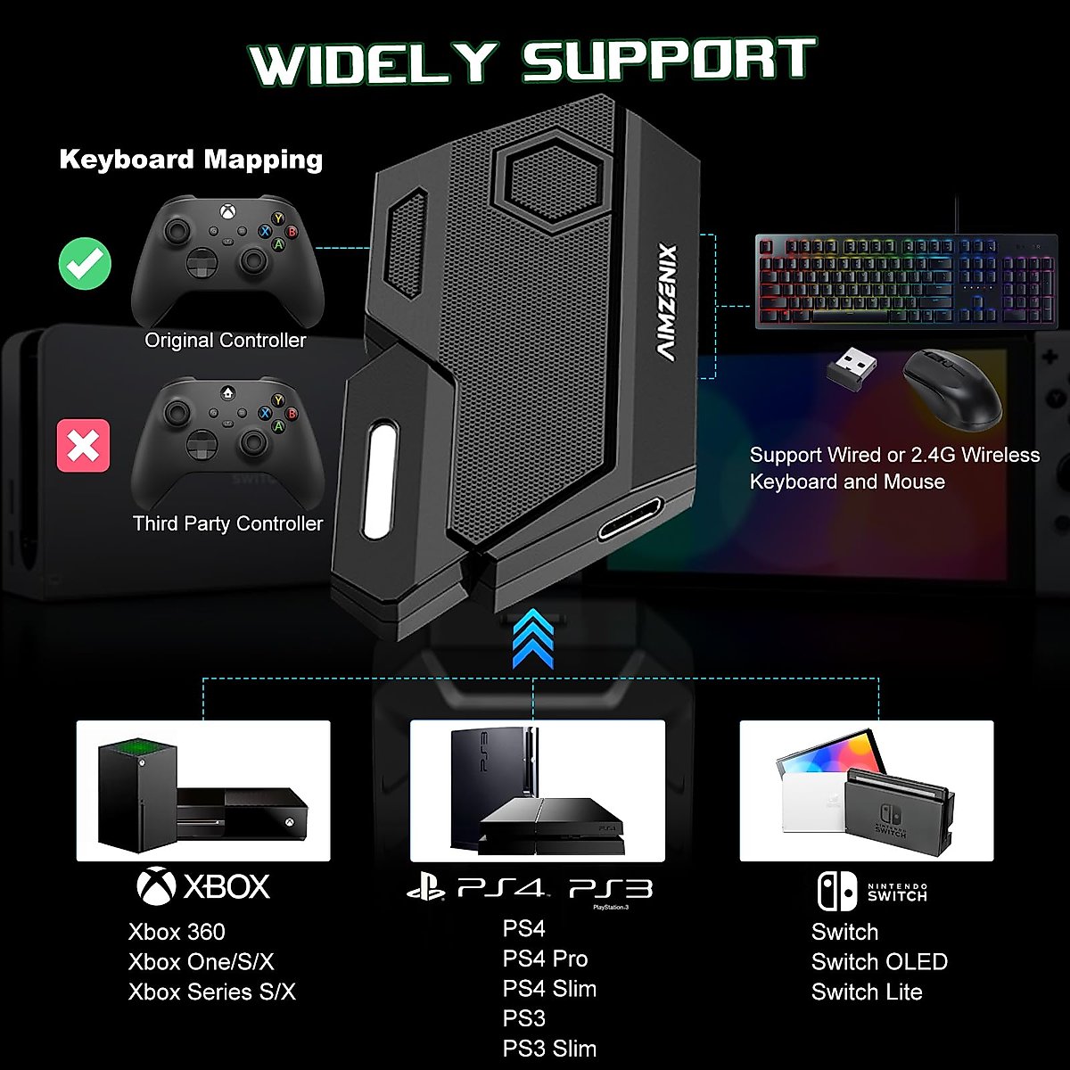 Joso Keyboard Mouse Adapter for Nintendo Switch, Wired Keyboard and Mouse Converter for Xbox One, Xbox Series X/S, PS4/PS3 with OTG Adapter/Keys Mapping Play FPS, TPS, RTS Games