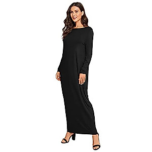 Verdusa Women's Long Sleeve Pocketed Loose Long Maxi Dress Black XL