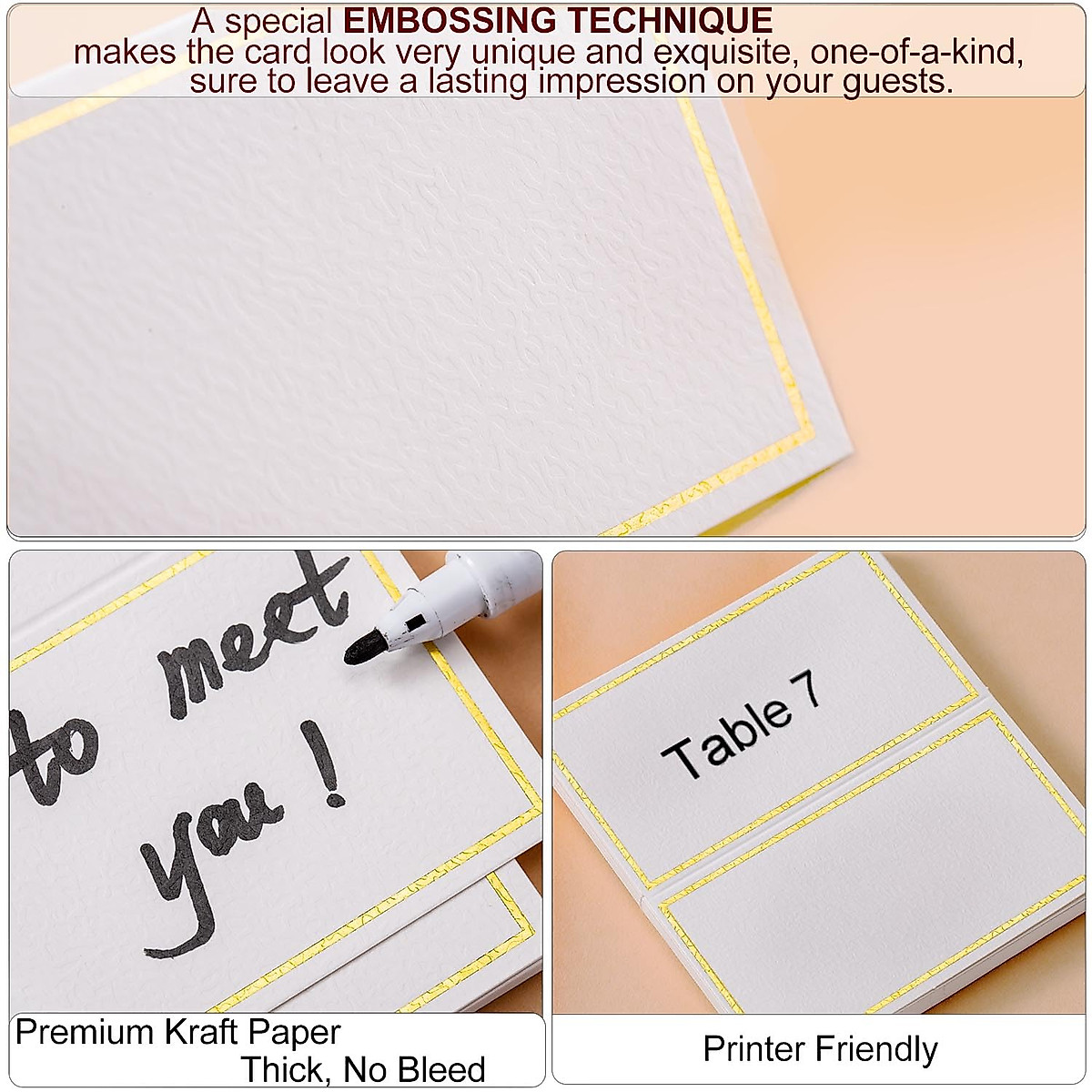 120Pcs Premium Place Cards, Small Table Cards with Gold Foil Border, 2" x 3.5" Tent Cards, Escort Cards, Name Cards, Wedding Place Cards for Wedding, Table, Dinner Parties, Seating Cards