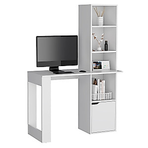 Depot E-Shop Ripley Writing personal Desk with Bookcase and Cabinet, White