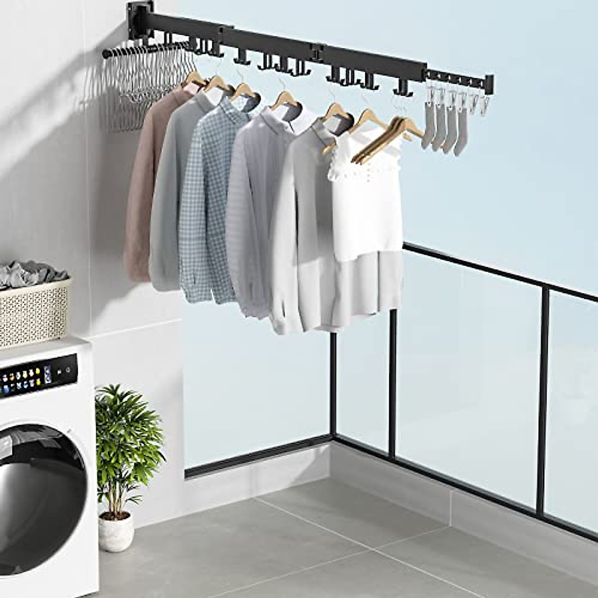 LQQBOX Tri-Fold Wall Mounted Clothes Drying Rack, Laundry Drying Rack, Space Saver Clothes Rack, Easy to Install, Retractable Foldable Design for Your Family (White)