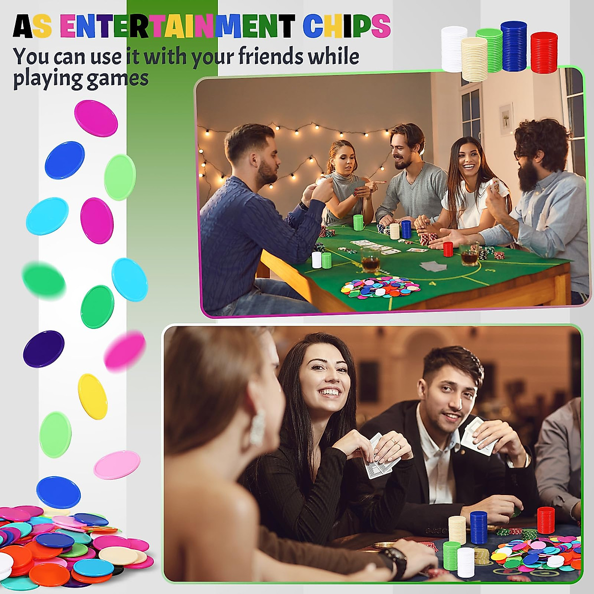 800 Pcs Plastic Poker Chips 1.45 Inch Game Chips Bulk Poker Card Game Chips 16 Colors Bingo Chips Blank Counting Chips for Adults Poker Game Counters Learning Math Counting Game Play