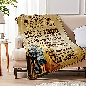 Dfaqehk 25th Silver Anniversary Romantic Gifts for Husband or Wife, Mothers Day 25th Wedding Anniversary Unique Gifts for Couple, Best 25 Year Anniversary Throw Blanket Gift for Him, 60 x 50 Inch