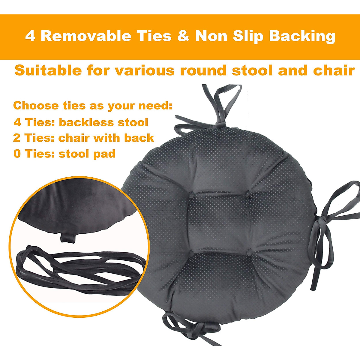 Augld 2 Pack Bar Stool Cushion Small Kids Chair Pad with Ties Round 14”x14”x2”