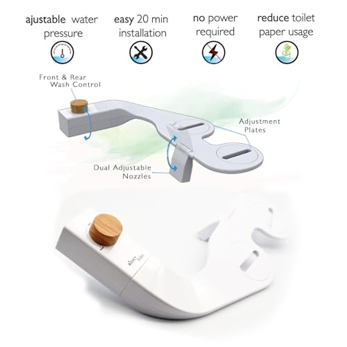 BIDETbidet Left/Right Reversible FRESH WATER Non-Electric Ultra-Slim Toilet Attachment, Ability to SWITCH between Right/Left Hand Side Control with Dual Nozzle Hinged Design, Hassle-Free Installation