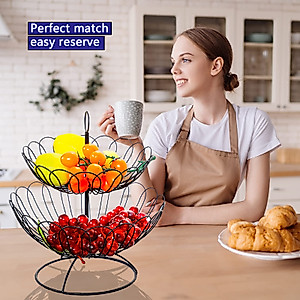 2 Tier Kitchen Countertop Fruit Basket Bowl for Bread Vegetables Snack Storage, Removable Organizer Shelf Storage Rack, Modern Design Tiered Fruit Holder Stand，for Gifts Home Party（black）