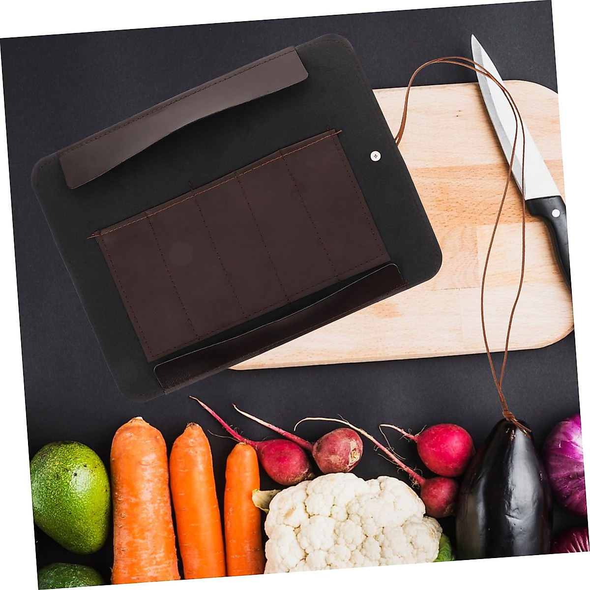 OUNONA 1PC Leather Chef Knife Roll Bag Holds,Utensil Holder Storage Bag Pockets Durable Knife Carrier Knife Roll Pouch Organizer