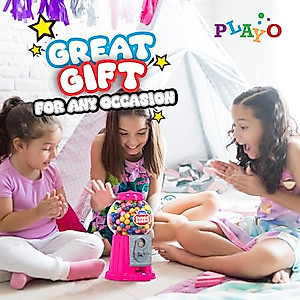 8.5" Coin-Operated Gumball Machine Bank with 85 Gumballs - Pink Candy Dispenser Toy for Kids