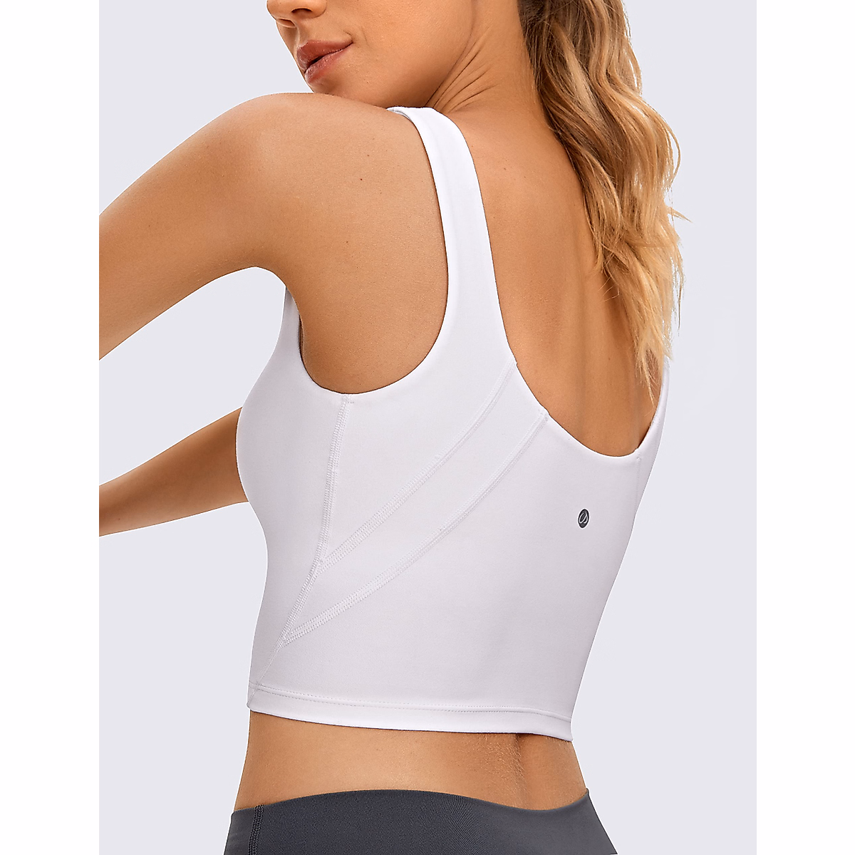CRZ YOGA Butterluxe Womens High Neck Longline Sports Bra - U Back Padded Crop Workout Tank Top with Built in Bra White Medium