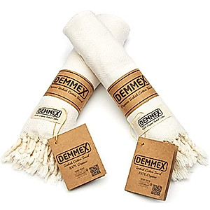 DEMMEX (Set of 2) Certified 100% Organic Turkish Cotton Prewashed Decorative Bathroom Peshtemal Towel for Hand, Face, Hair, Gym, Yoga, Tea, Discloth, Kitchen, Bath, 18x36 Inches (Vintage White)