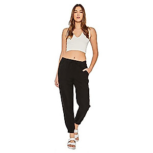 Love Tree Women's Elastic Waistband Drawstring Cargo Pants Ankle Length Joggers (Black, Large)