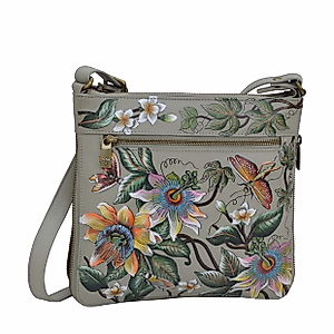 Anuschka Women’s Genuine Leather Expandable Travel Crossbody - Hand Painted Exterior - Floral Passion