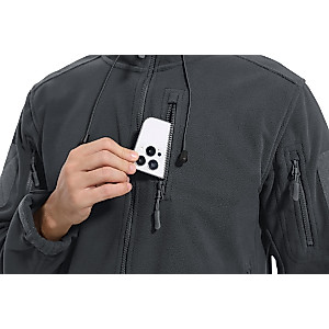 CRYSULLY Mens Fleece Jacket Coat Military Hoodie Winter Warm Zip Up Coat with Multi Pockets Grey M