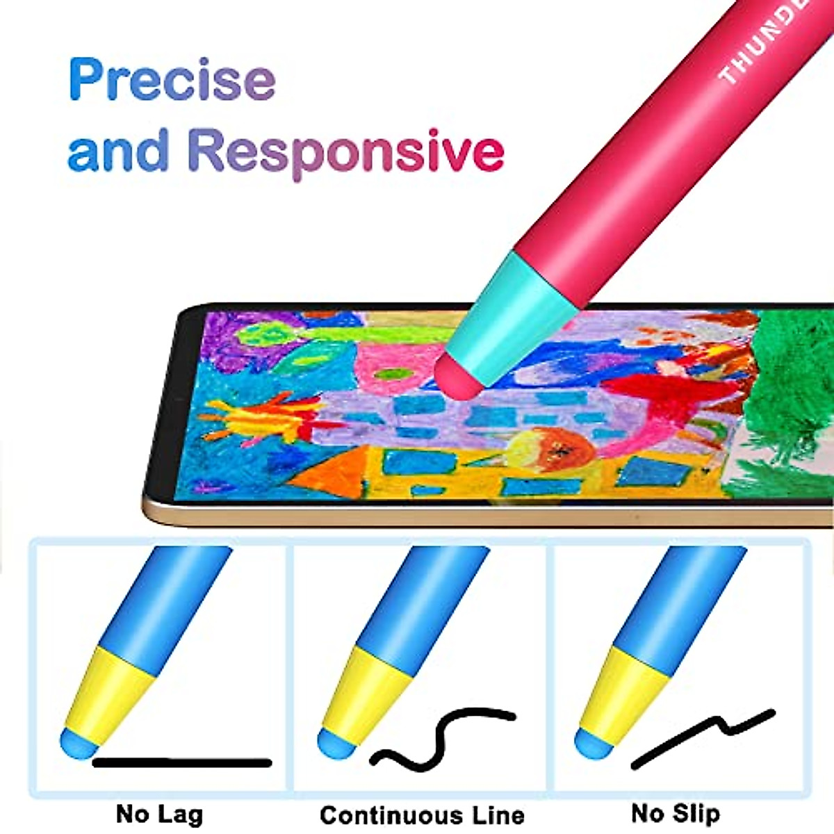 TM Kids Stylus Pens for Amazon Fire Tablet, Crayon Pencil Stylus for Touch Screen, Toddler Stylus for iPhone iPad Air Mini Pro, Amazon Fire HD Kids Pro Tablet, Leapfrog Epic LeapPad (2 Pack)