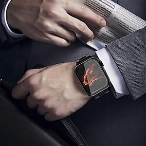 Bekomo Compatible with Apple Watch Band 44mm 45mm 42mm 40mm 38mm 41mm, Stainless Steel Metal XL large iWatch Bands with 2 Pack Tempered Glass Screen Case for Series 8/7/6/5/4/3/2/1/SE for Men Black