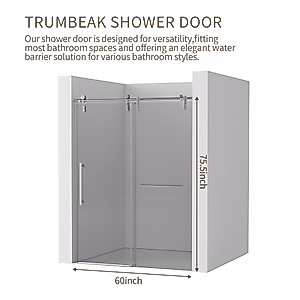 Trumbeak Shower Door 56-60" W x 76" H Frameless Shower Door,Sliding Shower Door with 5/16"(8mm) Clear Tempered Glass,Glass Shower Door w/Seal Strip Parts and Handle,Stainless Steel Hardware,Silvery