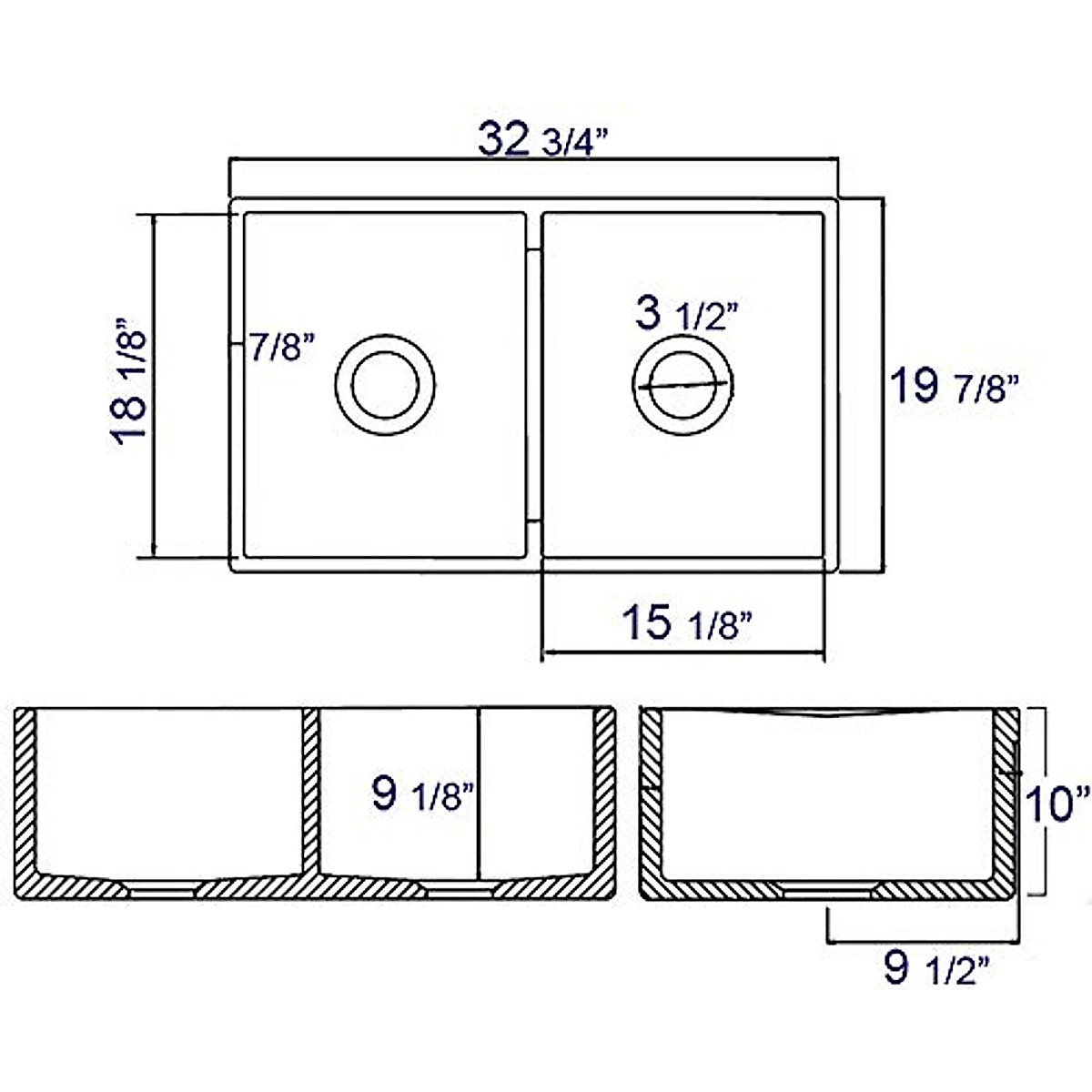 ALFI brand AB539 White 32-Inch Decorative Lip Double Bowl Fireclay Farmhouse Kitchen Sink, White