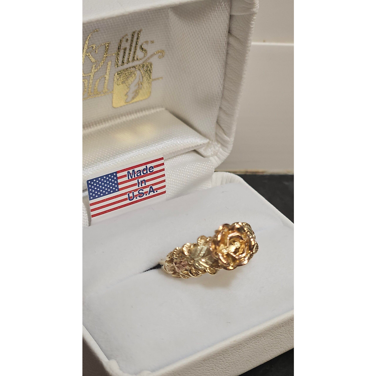 3D Rose Band 10k Yellow Gold, 12k Green Gold, 12k Rose Black Hills Gold Size 9