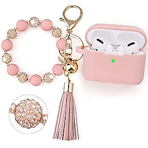 Case for Airpods Pro (2019), Filoto Silicone Airpod Pro Case Cover with Cute Bling Bracelet Keychain for Women Girls, Apple Airpods Pro Protective Wireless Charging Case (Pink)