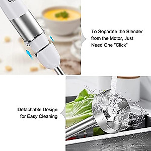 Immersion Blender Handheld, 5 in 1 Multi-purpose Hand Blender Electric 500W 6-Speed with Turbo Mode, Stick Blender with 500ml Food Chopper, 600ml Beaker, Stainless Steel Egg Whisk, Milk Frother (5 in 1)