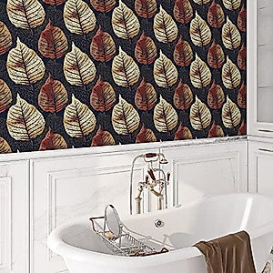 ReWallpaper 17.5in×23ft Dark Leaf Wallpaper Peel and Stick Vintage Leaves Wallpaper Self Adhesive Gold Red Leaf Wall Paper Sticker Pull & Stick Waterproof Contact Paper for Cabinets Drawers Walls