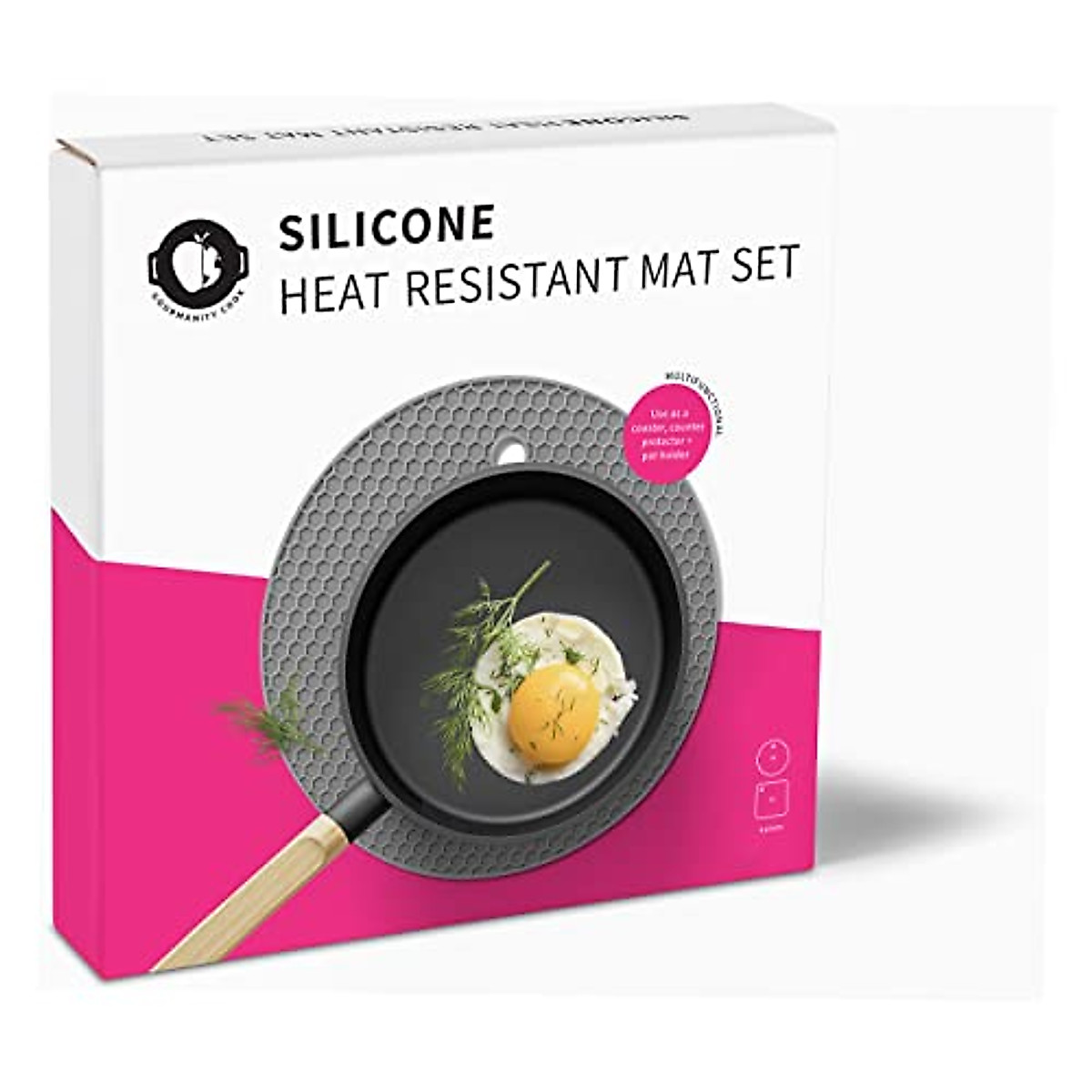 Gourmanity Cook 4 Pack, Silicone Trivet Set | Heat-Resistant Mats for Countertops | Grey Silicone Hot Pads for Kitchen | Non-Slip Silicone Trivets for Hot Pots & Pan