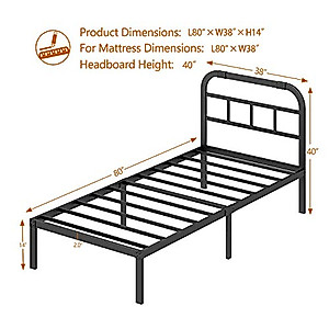 ZIYOO Twin XL Bed Frame with Headboard, 3000LBS Heavy Duty Platform Mattress Foundation/Box Spring Replacement, 14 Inch Height Metal Bed Frame