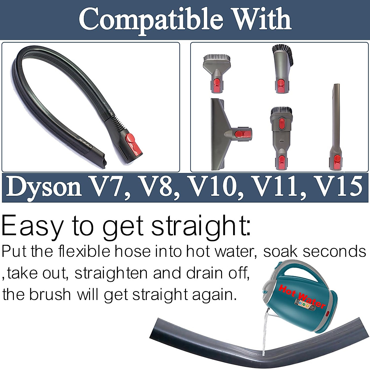 Replacement Vacuum Attachments for Dyson V7 V8 V10 V11 V15 Perfect for Dryer Vent, Car Detailing and Corners Cleaning - Household Cleaning Kit (Attachment and Flexible Crevice Tool)