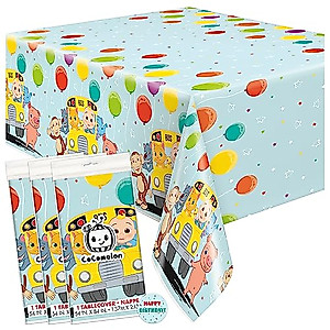 Unique CoComelon Birthday Decorations - Rectangular Plastic Table Covers (Pack of 3) and Sticker