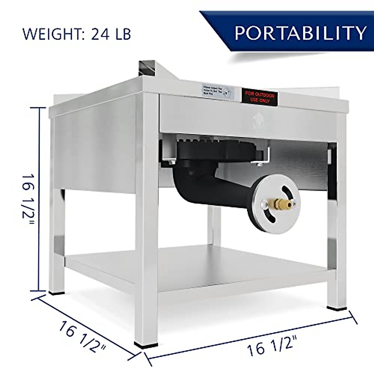 ARC Stainless Steel Single Burner Propane Stove, 200,000BTU High Pressure Outdoor Gas Stove Cooker, 16.5"Heavy Duty Square Stove, Burners for Outdoor Cooking For Turkey Fry, Seafood Boil, Homebrewing