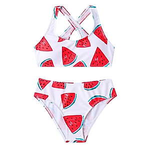 EnJoCho Toddler Beach Bodysuits Crisscross Piece Swimsuit Watermelon Print Floral Small Two Cute Summer Girls' (White, 8 Years)