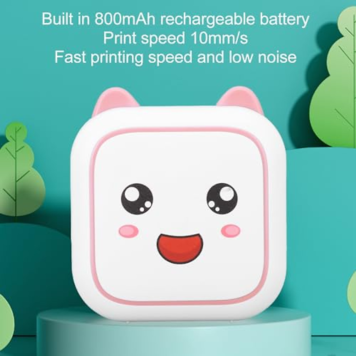 evhooe Mini Printer Inkless Easy to Carry 800mAh Rechargeable Battery Low Noise Mobile Thermal Printer (Pink)
