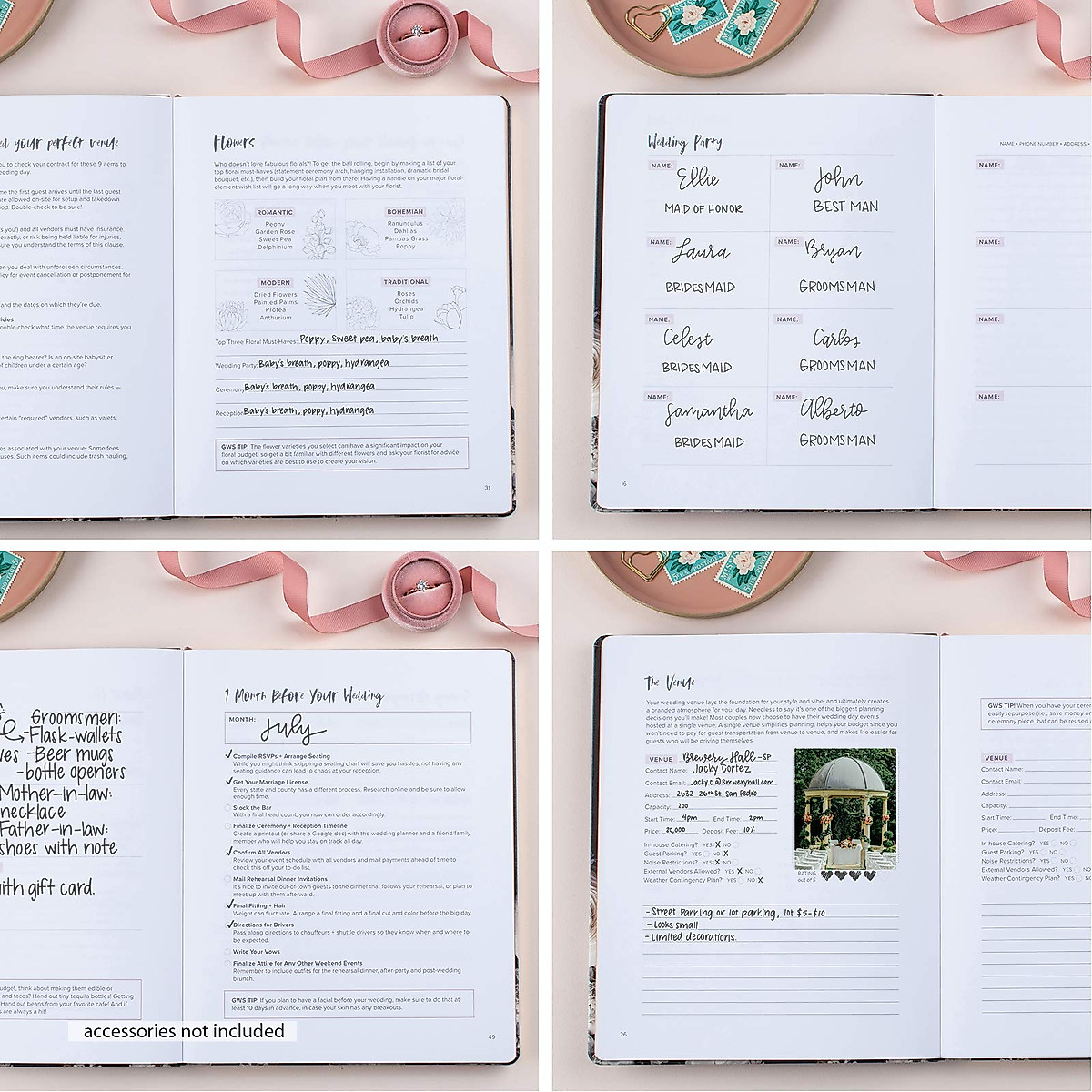 Green Wedding Shoes x Erin Condren - 18 Month Softbound Wedding Planner Book - Midnight Blooms, 8x10, Features Checklist Pages, Note Pages, Tips, and More. Boost Productivity