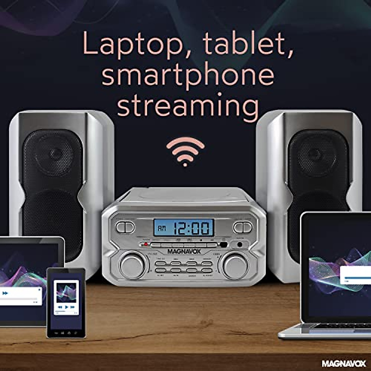 Magnavox MM435M-SL 3-Piece Compact CD Shelf System with Digital FM Stereo Radio, Bluetooth Wireless Technology, and Remote Control in Silver | LCD Display | AUX Port Compatible | 2022 Version |