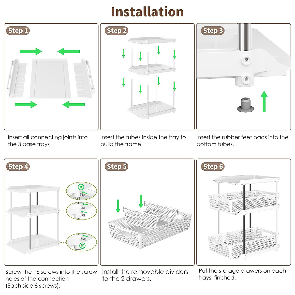 DABIGE 2Pcs 3 Tier Bathroom Organizers and Storage, UPGRADE WIDER BOLDER, Pull Out Under Sink Organizer with Dividers, Kitchen Pantry Organizers and Storage, Bathroom Storage Cabinet - White