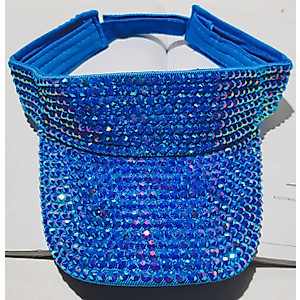 ASUITOFK Bling Rhinestone Sport Sun Visor Hats Adjustable Summer Cap Visor Caps for Men and Women Outdoor Hat Blue