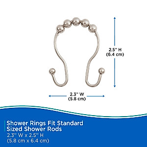 Kenney KN67120 Rust-Resistant Gliding Metal Beaded Shower Curtain Rings with Double Hanging Hooks for Shower Curtain and Standard Shower Curtain Rod, Bathroom Use, Easy to Install, 12-Pack, Nickel