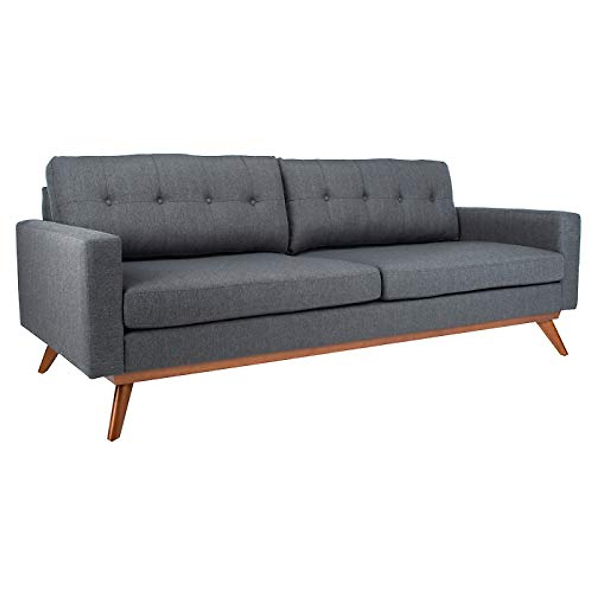 Safavieh Couture Home Gneiss Mid-Century Modern Slate Grey and Dark Brown Tufted Sofa