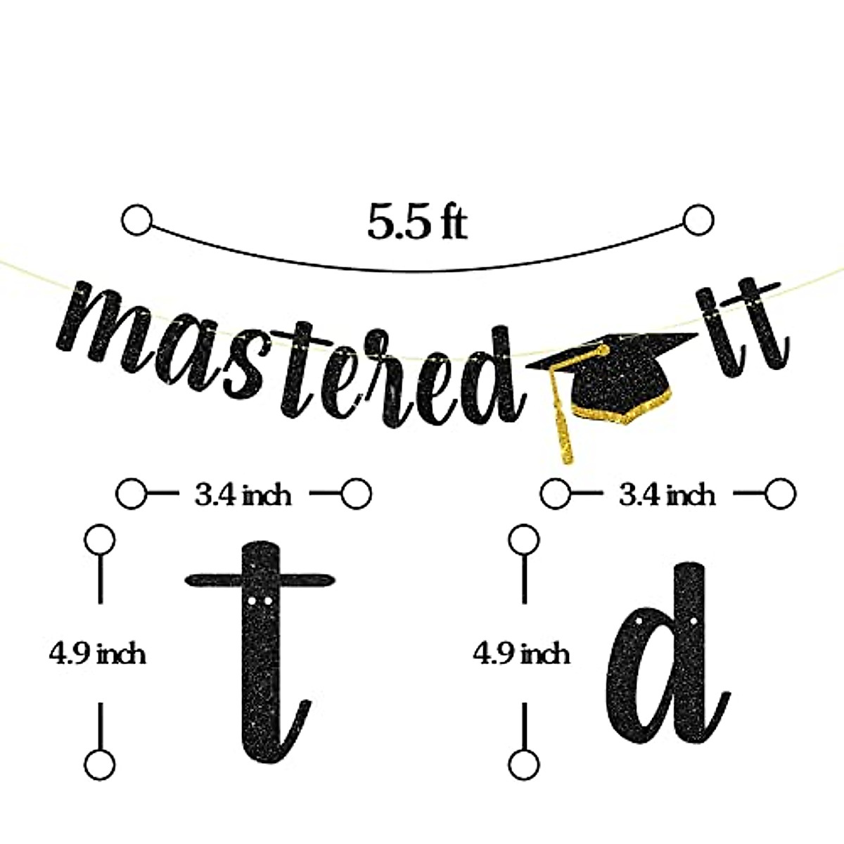 Maicaiffe Black Glitter Mastered It Banner - Master's Graduation Banner, Congrats Grad / Happy Graduation Sign - 2022 Graduation Party Decorations