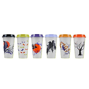 Starbucks Fall 2022 Reusable Plastic Hot Cups with Lids Glow in the Dark Halloween 6 cups 16 oz each