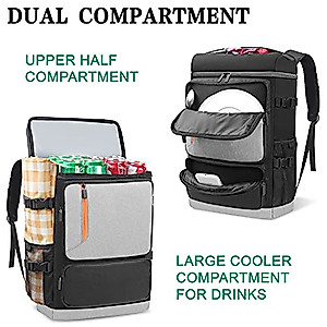 Insulated Cooler Backpack 58 Cans Large Capacity Backpack Cooler for Men Women, Leak-Proof & Waterproof with Bottle Opener, Double Deck Cooler Bag for Camping, Hiking, Beach